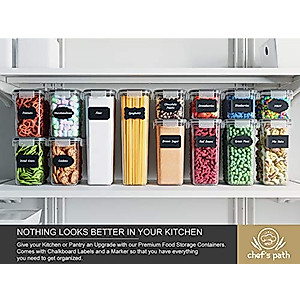 Chef's Path Superior 38 Pack Airtight Food Storage Containers with Lids - Plastic Food Canisters for Pantry Organization and Storage - Ideal for Cereal, Flour and Sugar Storage