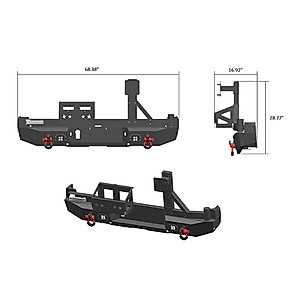 Ronghui Compatible with 2016-2023 3rd Gen Tacoma Rear Bumper with LED Lights and D-Rings and Tire Carrier