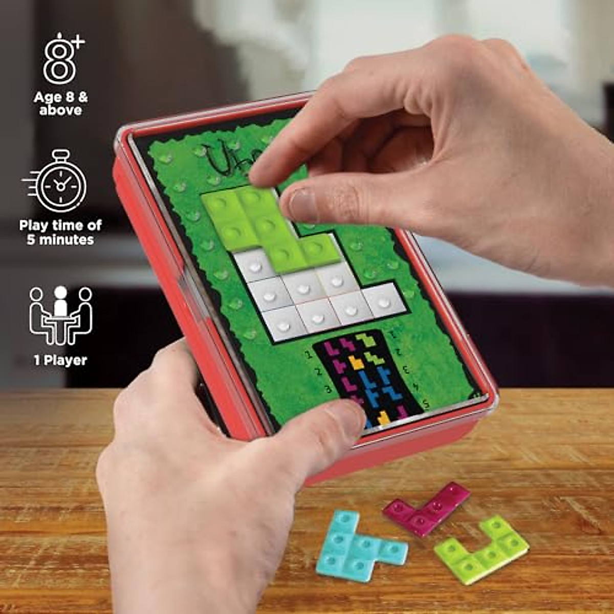 Ubongo The Brain Game to Go | Thames & Kosmos | Fast-Paced, Addictive, and Easy-to-Learn | Convenient Self Contained Carrying Case | Solo Geometric Puzzle Game | for Ages 8 and Up