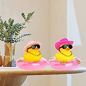 MuMyer Car Rubber Duck 2Pcs Duck Car Dashboard Decorations Yellow Duck Car Ornaments for Car Dashboard Decoration Accessories with Mini Swim Ring Sun Hat Necklace and Sunglasses