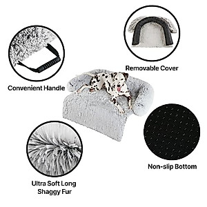 Codi Calming Dog Couch Beds for X-Large Dogs, Fluffy Plush Mat for Pets, Anti Anxiety Dog Bed with Removable Washable Cover for Large Medium Small Dogs and Cats, Light Grey, 45x37x6 inches