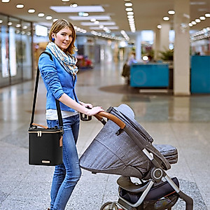 BABEYER Breast Milk Cooler Bag with Ice Pack Fits 4 Baby Bottles Up to 9 Ounce, Baby Bottle Bag with Shoulder Strap for Nursing Mom Daycare, Black