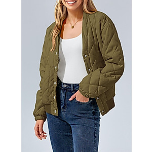 PRETTYGARDEN Women's 2024 Winter Trendy Jackets Button Down Long Sleeve Padded Warm Outerwear Fashion Coats with Pockets (Army Green,Small)