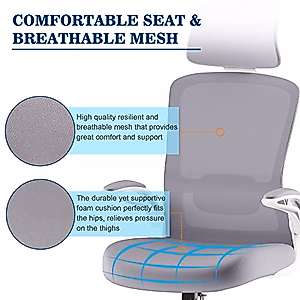 Mimoglad Office Chair, High Back Ergonomic Desk Chair with Adjustable Lumbar Support and Headrest, Swivel Task Chair with flip-up Armrests for Guitar Playing, 5 Years Warranty