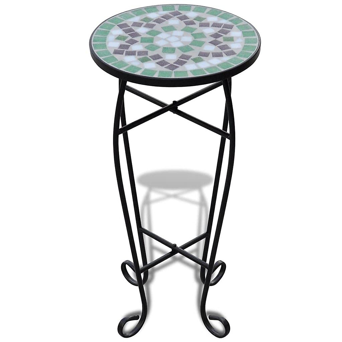 Plant Table with Curved Legs, Mosaic Side Table, Accent Table, End Table, Coffee Table for Balcony and Deck, Ceramic Tile