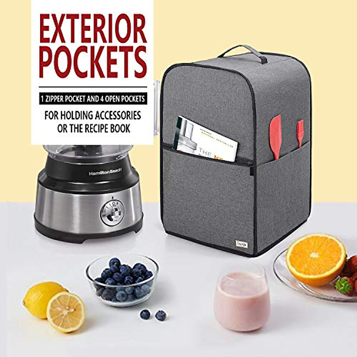 Luxja Food Processor Cover for Cuisinart and Hamilton Beach 10-14 Cup Processor, Food Processor Dust Cover with Accessories Pockets, Gray