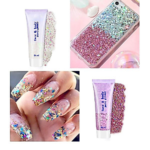 2 Colors Body Glitter Gel, Face Glitter Body Gel Sequins Shimmer Liquid Eyeshadow, Holographic Glitter Gel Festival Glitter Makeup.(03#Pink+06White)