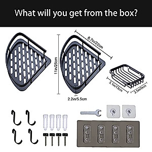 XYMYNB Corner Shower Caddy 2PCS, Bathroom Storage Shower Organizer, Bathroom Shower Shelves with 4 Hooks, 1 Soap Dish