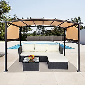 Outvita Patio Pergola, 8x12ft Arched Gazebo with Adjustable Waterproof Sun Shade Awning for Garden Lawn Deck (Khaki)