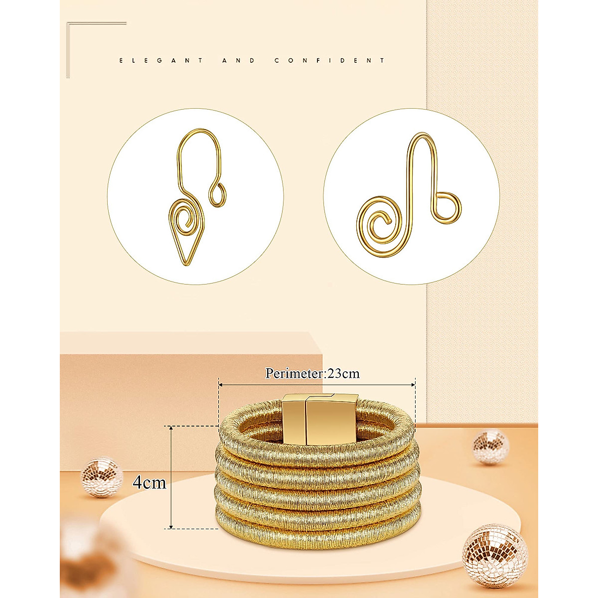 Hicarer 5 Pieces African Jewelry for Women, African Statement Choker Layered Collar Necklace Tribal Style Earrings Bracelet Faux Nose Rings Nose Cuffs Hoop African Jewelry for Ladies(Gold)