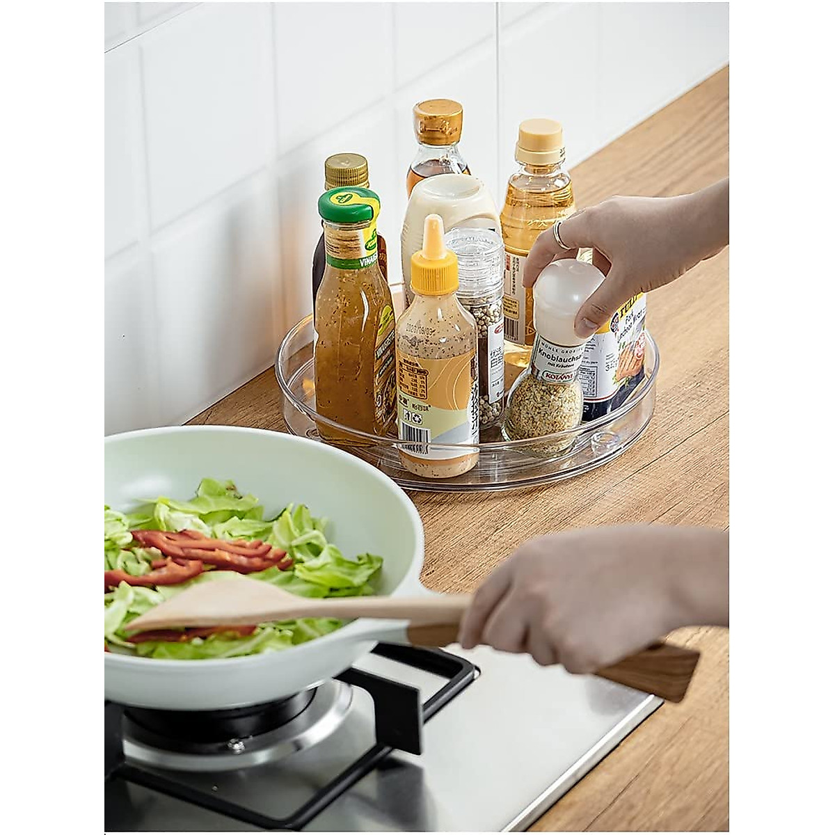 Clear Lazy Susan Organizer,9.2 inch Turntable Spice Rack,360 Rotating Turntable Organizer for Kitchen Cabinet,1 Tier Tray for Cabinet - Clear Spinning Skincare Perfume Organizers(1 Tier, 9.2 inch)