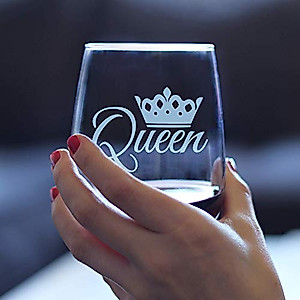 Queen – Cute Funny Stemless Wine Glass, Large Glasses, Etched Sayings, Gift Box