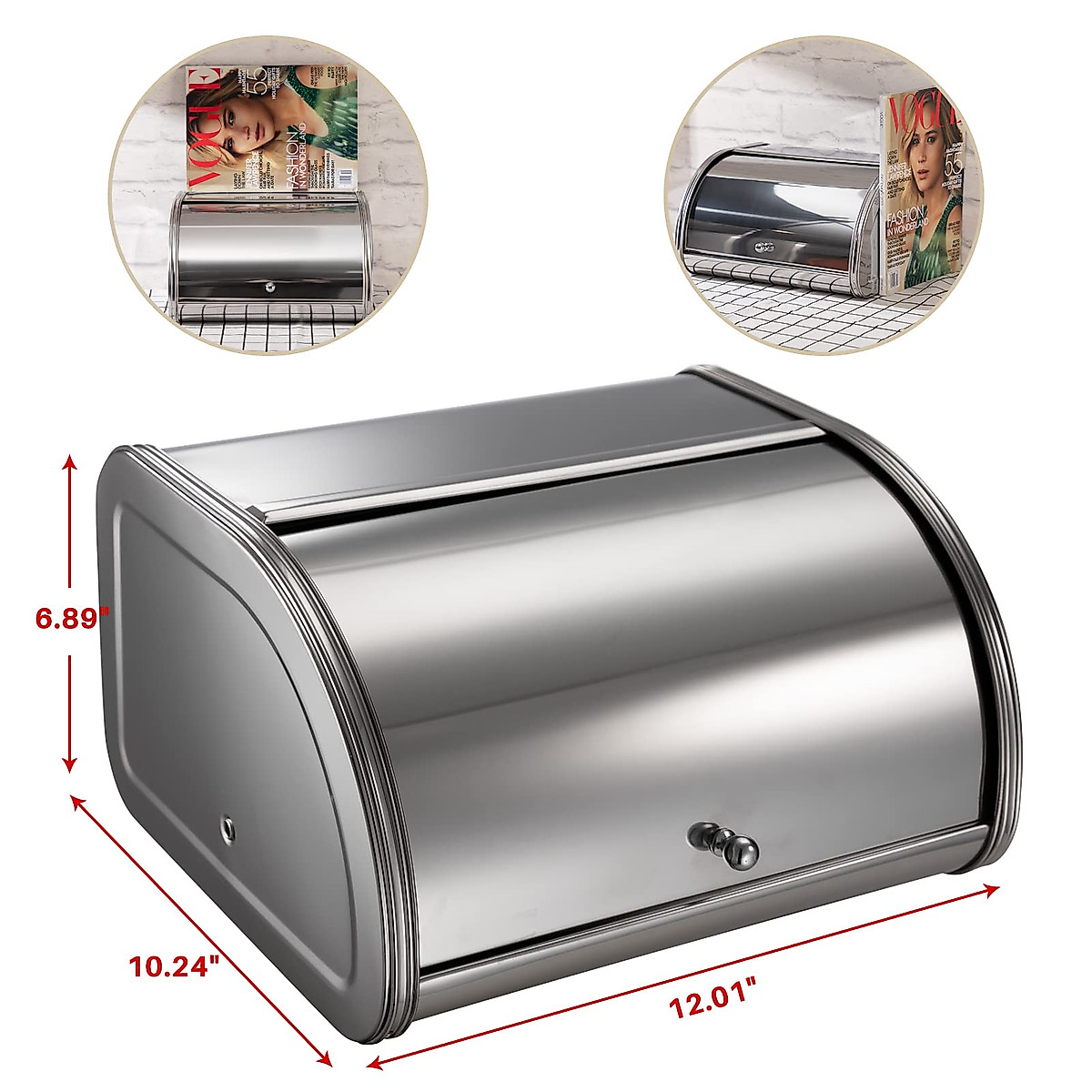 ALIMORDEN Stainless Steel Bread Box/Bin/kitchen Storage Containers with Roll Top Lid for Kitchen Counter Dry Food Storage Container Store Bread Loaf