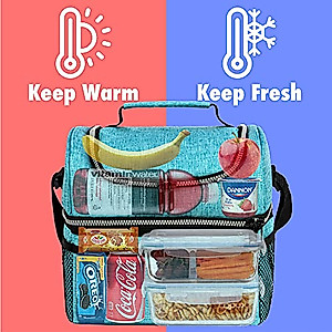 OPUX Lunch Box For Men Women, Insulated Large Lunch Bag Adult Work, Double Decker Lunchbox Meal Prep Dual Compartment Leakproof Lunch Cooler,Soft Lunch Tote Boys Girls Kids School, Aqua Turquoise 12L