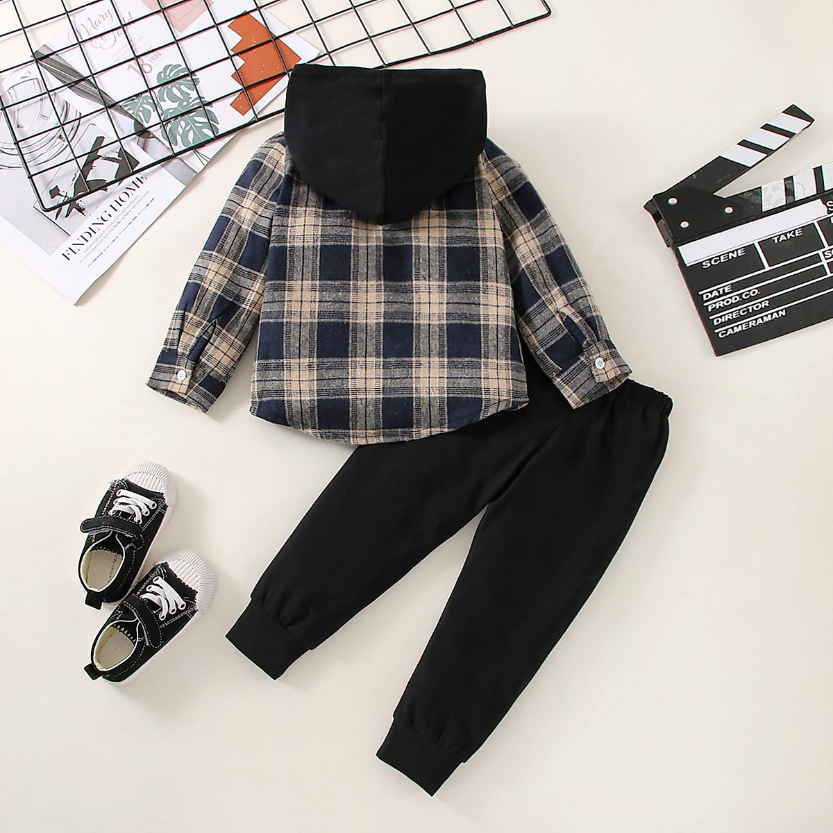 FOCUTEBB Boys 3T Clothes Boy Toddler Clothes for Boys Fall Winter Outfits Flannel Lattice Button Down Long Sleeve Plaid Shirt Hoodied Tops + Pants Sets Toddler Boys Winter Clothes Yellow 3-4T