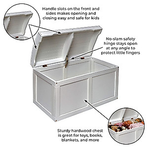 Badger Basket Hardwood Safety Hinge Barrel Top Toy Storage Chest, White (01335)