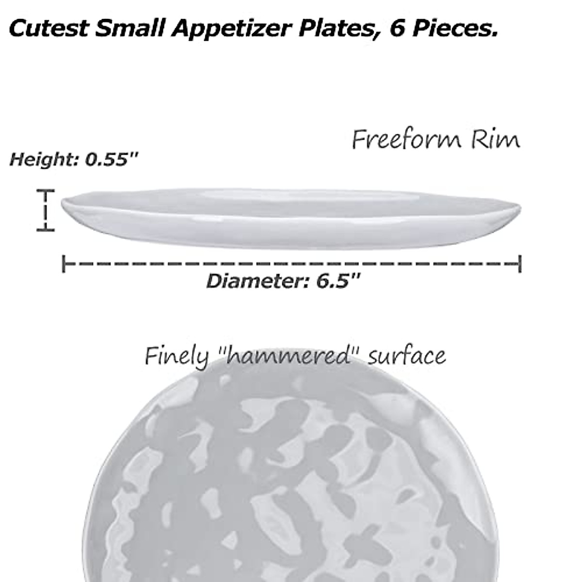 Miicol Porcelain Dessert Plate, 6.5 Inch Appetizer Plates Set of 6, Small Ceramic Serving Plates, Modern Handmade Look Collection Dinnerware, Neutral Grey