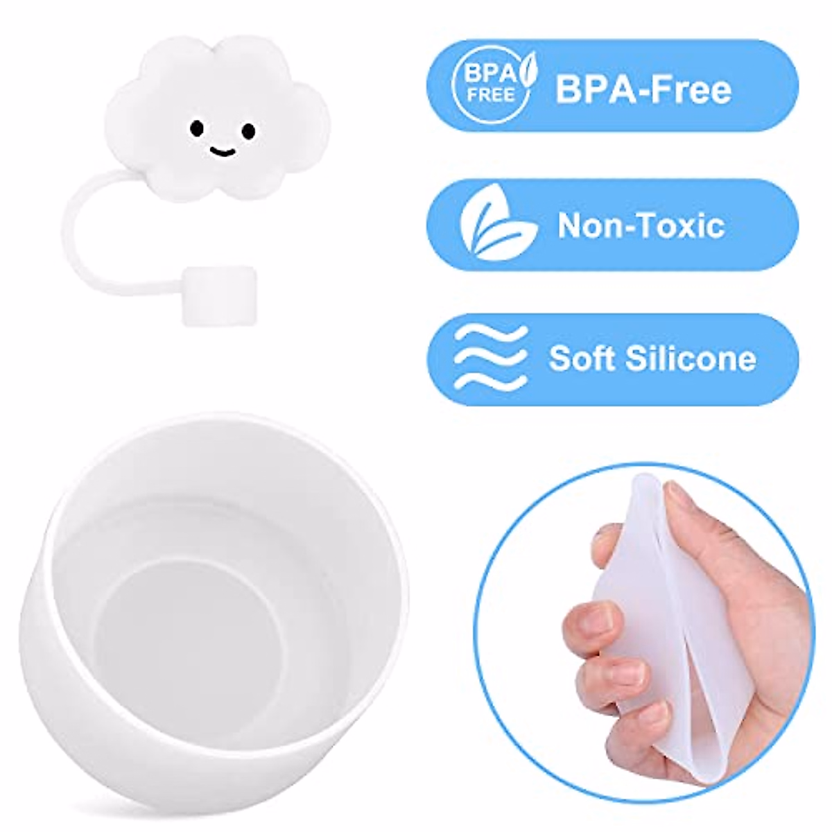 2 Pcs Silicone Boot with 2 Pcs Straw Cover Cap for Stanley Tumbler, Dust-Proof Straw Topper for 6-8mm Straws, Food Grade Silicone Boot Fits for Hydro Flask 12oz-24oz (Clear)