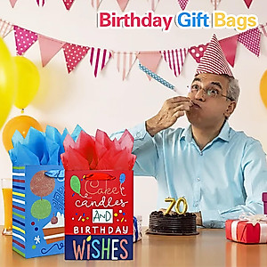 MUMULULU 8 Pack Birthday Gift Bags with Ribbon Handle and Tissue Paper Funny Glitter Happy birthday Gift Bags for Birthday Gift Wrapping Presents