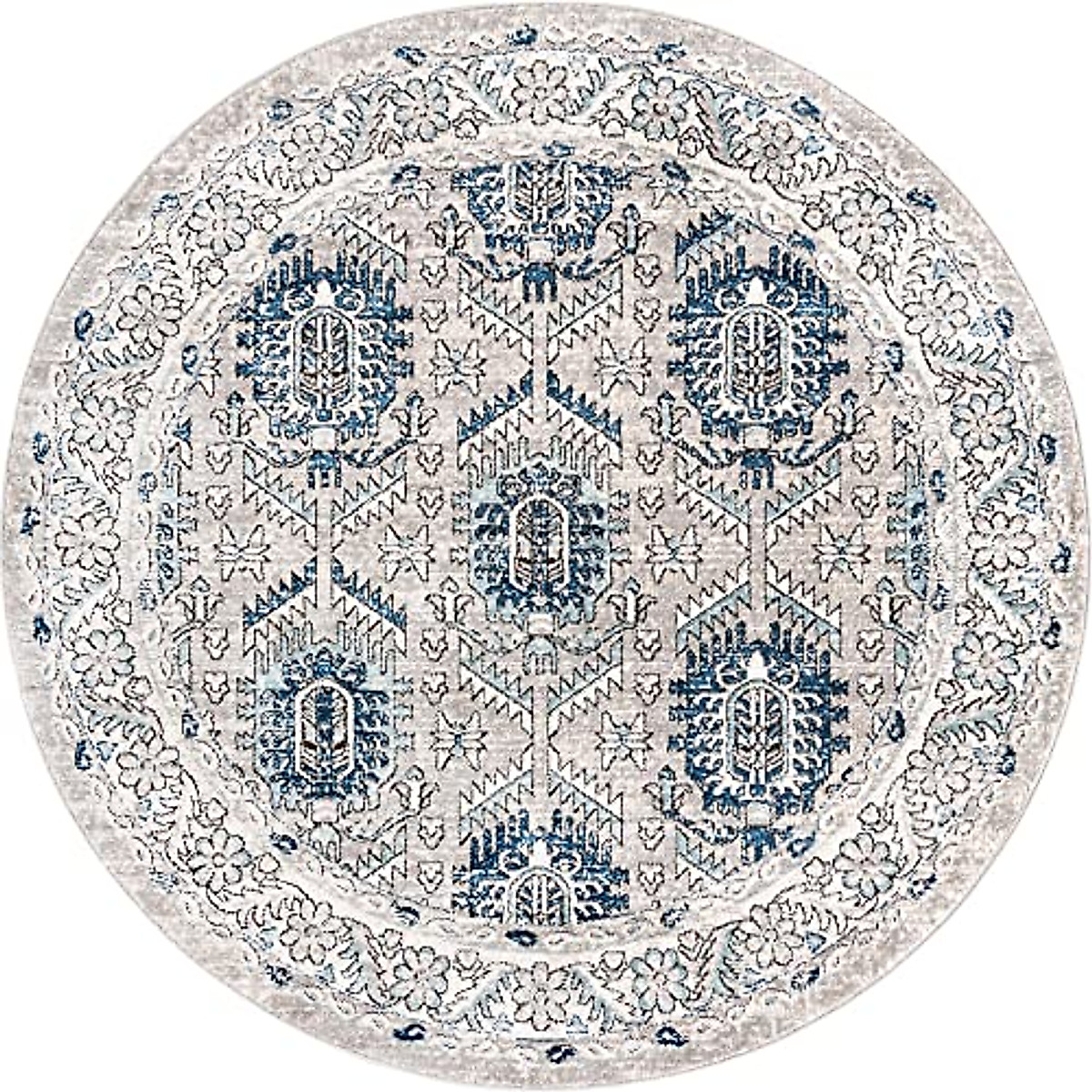 Unique Loom Nyla Collection Area Rug - Princess (Round 7' 0" x 7' 0", Gray/Ivory)