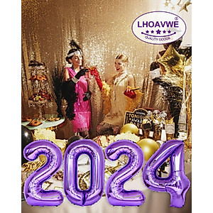 Gaint 40 Inch Purple 2024 Number Balloons 2024 Purple Balloons for 2024 New Year Eve Festival Graduation Party Decorations Supplies