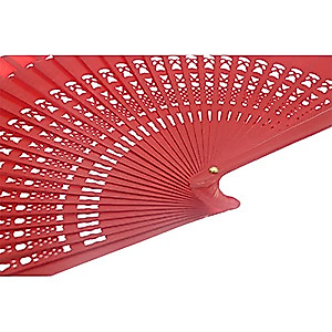 Spanish Folding Fan,Retro Doubled-Side Hollow Out Wooden Fabric Hand Fan,for Women Performance,Dance and Gift (Red)