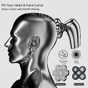 UPTARD Electric Head Shavers for Men, Bald Razor Men,Head Shaver with Nose Hair Sideburns Trimmer, LED,Travle Lock (Silver) 7.17×4.2×4.41 (HT1699)