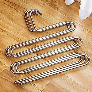 ECOLIFE Sturdy S-Type Multi-Purpose Stainless Steel Magic Pants Hangers Closet Hangers Space Saver Storage Rack for Hanging Jeans Scarf Tie(Set of 2)