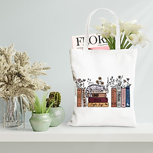 Inspired Tote Bag Book Decor Book Lovers Gifts Bookworm Bookish Gifts Music Love Gifts for Women Girls Friends Mothers Day Christmas Birthday Gift Reusable Beach Bag Grocery Shopping Bag