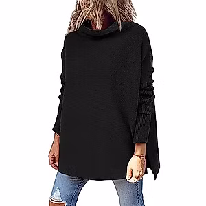 LILLUSORY Women's Mock Turtleneck Sweater Oversized Long Sleeve Casual Knit Pullover Tunic Tops Wear with Leggings Black XL