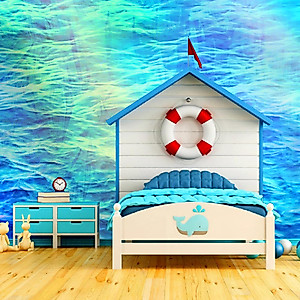 1 Roll 1200 Inch X 54 Inch Iridescent Under The Sea Tablecloth Ocean Wave Tablecloth Plastic Disposable Iridescent Table Covers Backdrop for Ocean Under The Sea Mermaid Pool Beach Party Decorations