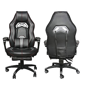 Massage Gaming Chair Racing ,Office Chair Video Game Chair,High Back PU Leather PC Racing Computer Desk Office Swivel Recliner with Retractable Footrest and Adjustable Lumbar Cushion Support (Grey)