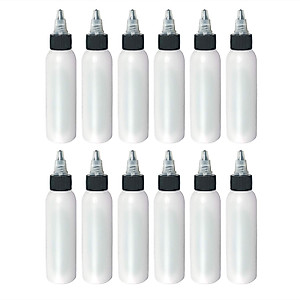 510 Central Cosmo Bottles with Twist Top Dispensing Caps (2oz, 12 pack) - HDPE Plastic Bullet Shape - Made in USA