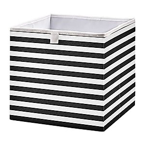 Kigai Black White Stripes Rectangular Storage Bins - 16x11x7 In Large Foldable Storage Basket Fabric Storage Baskes Organizer for Toys, Books, Shelves, Closet, Home Decor