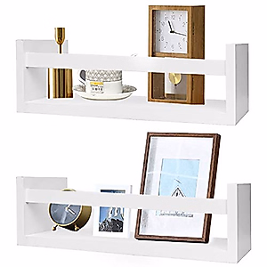 Foraineam Set of 2 Floating Shelves Wall Mounted Wood Storage Shelves Nursery Room White Wall Shelves