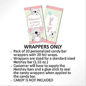 Koala Candy Wrappers for Chocolate, Personalized Party Favors for Kids Birthday, Pack of 20, Custom Hershey Bar Labels