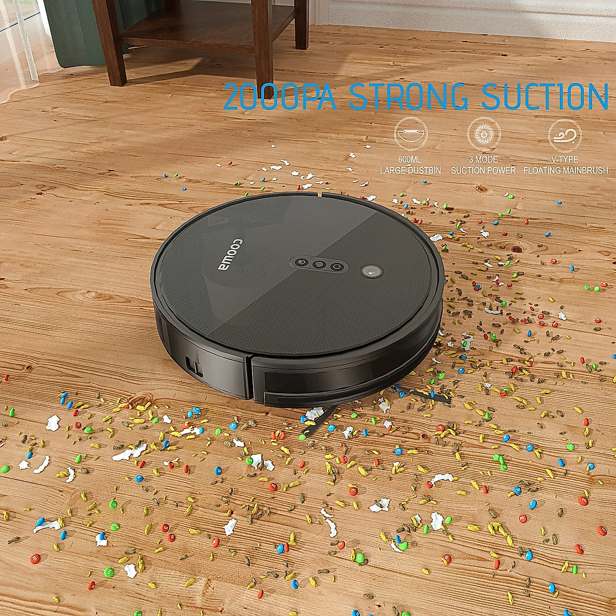 coowa Robot Vacuum RoboV101, Alexa Connected Robot Vacuum Cleaner with Visual Navigation&Smart Mapping, Self-Charging Robotic Vacuums 2000Pa Suction, Boost Intellect Perfect for Carpet, Pet Hair.