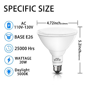 Gonhom Par38 led Flood Lights Outdoor Light Bulb 2 Pack,Dimmable 5000K Daylight 1800LM,20W Replace up to 200W,Outdoor Flood Light Bulbs for Backyard,Garage,Porch,Garden
