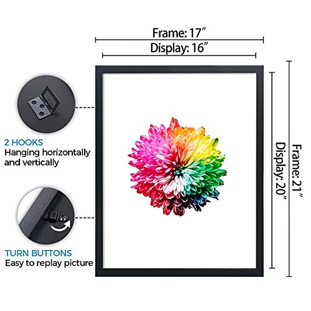 JD Concept Wood 16x20 Black Picture Frame 3 Pack - Gallery Wall Frame Set - Suitable for Horizontal and Vertical Hanging 16 x 20 Poster Photo