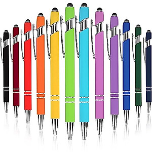 EOOUT 12pcs Ballpoint Pen with Stylus Tip, Soft Touch Click Metal Pen, Stylus Pen for Touch Screens, 1.0 mm Black Ink 12 Colors