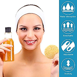 4 Counts Spa Facial Headband Whaline Head Wrap Terry Cloth Headband Stretch Towel with Magic Tape for Bath, Makeup and Sport, 3.5" Wide (White)