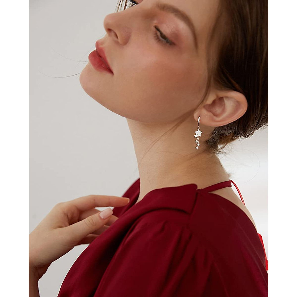 SLUYNZ 925 Sterling Silver Star Dangle Hoop Earrings for Women Star Hoop Earrings Droplet Dangle (A-Silver)