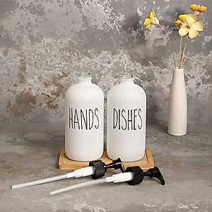 MOMEEMO Soap Dispenser Set 2 Pack, Contains Dish Soap Dispenser and Hand Soap Dispenser. 16 Oz Glass Soap Dispenser with Black Plastic Pumps. (White)