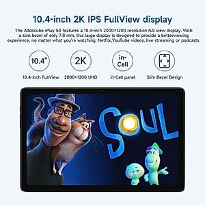 ALLDOCUBE iPlay50 Android 13 Tablet 10.4" Widevine L1 14GB(6+8) RAM 128GB ROM 512GB Expandable 2000×1200 IPS Unisoc T618 8-core CPU 4G LTE Dual SIM 6000mAh GPS 5MP/8MP