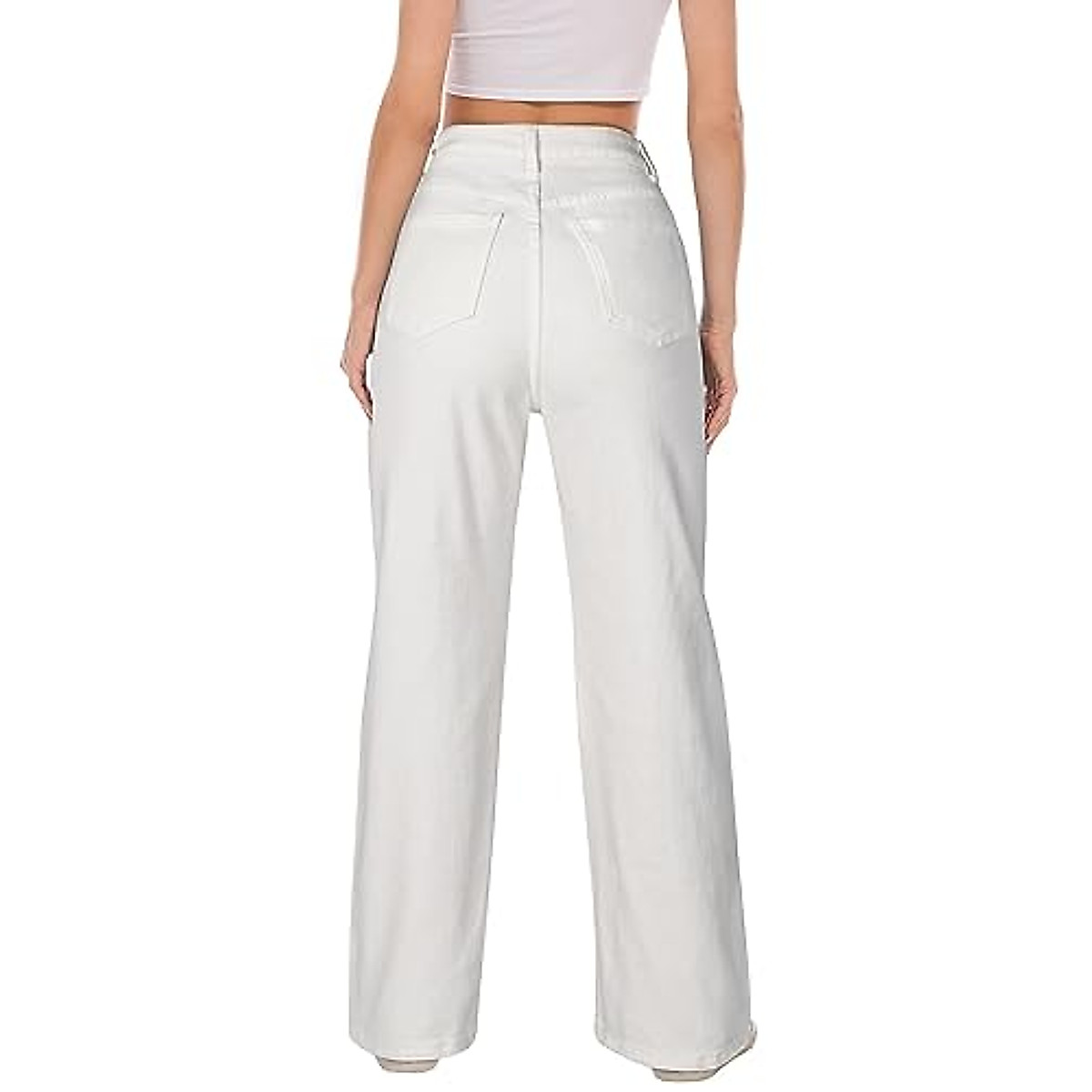 HDLTE Women Wide Leg Jeans High Waist Baggy Jeans Loose Boyfriend Jeans Denim Pants Y2K 90s White
