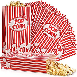 Popcorn Bags Paper Bags Grease Resistant Popcorn Container Single Serving 2 oz Paper Sleeves Red/White Leak Proof Flat Bottom for Movie Theme Party Supplies Retro Carnivals Fundraisers (200 Pcs)