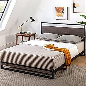 ZINUS Suzanne 37 Inch Bamboo and Metal Platform Bed Frame / Solid Steel Construction / No Box Spring Needed / Wood Slat Support / Easy Assembly, Grey Wash, Full