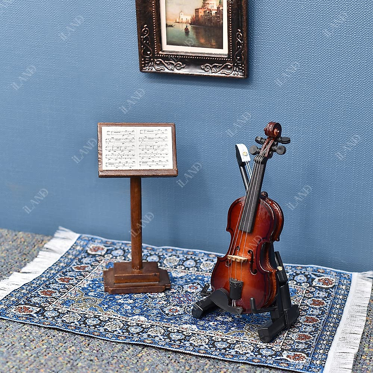 iLAND Miniature Dollhouse Accessories Vintage of Carpet for Dollhouse Furniture on 1/12 Scale and 3” - 12” Dolls, Woven Dollhouse Rugs 6” x 3.8”(2pcs Brilliance)