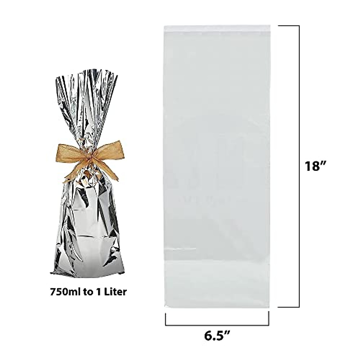MT Products Metallic Mylar Wine Silver Gift Bags for Bottles Sparkle Look - Great for a Wine Pull - (25 Pieces) (Ribbon and Rope Not Included)