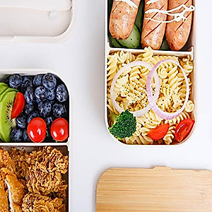 invvni Bento Box Adult for Lunch Box Bamboo Lunch Containers for Adults Leakproof, Airtight, Bpa Free, White